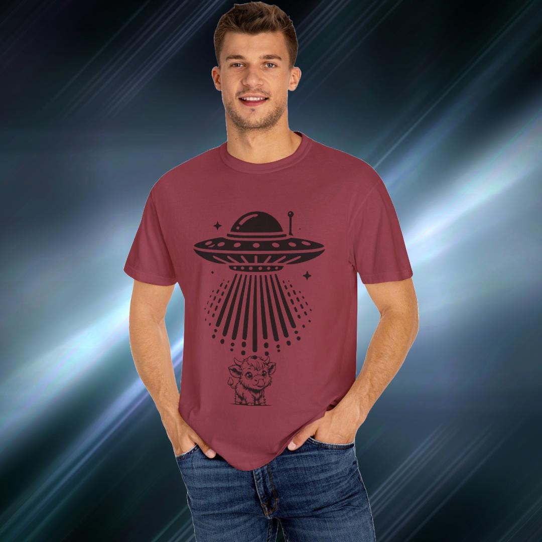 Cosmic UFO Highland Cow Abduction T-shirt - Perfect for Sci-fi Lovers ...
