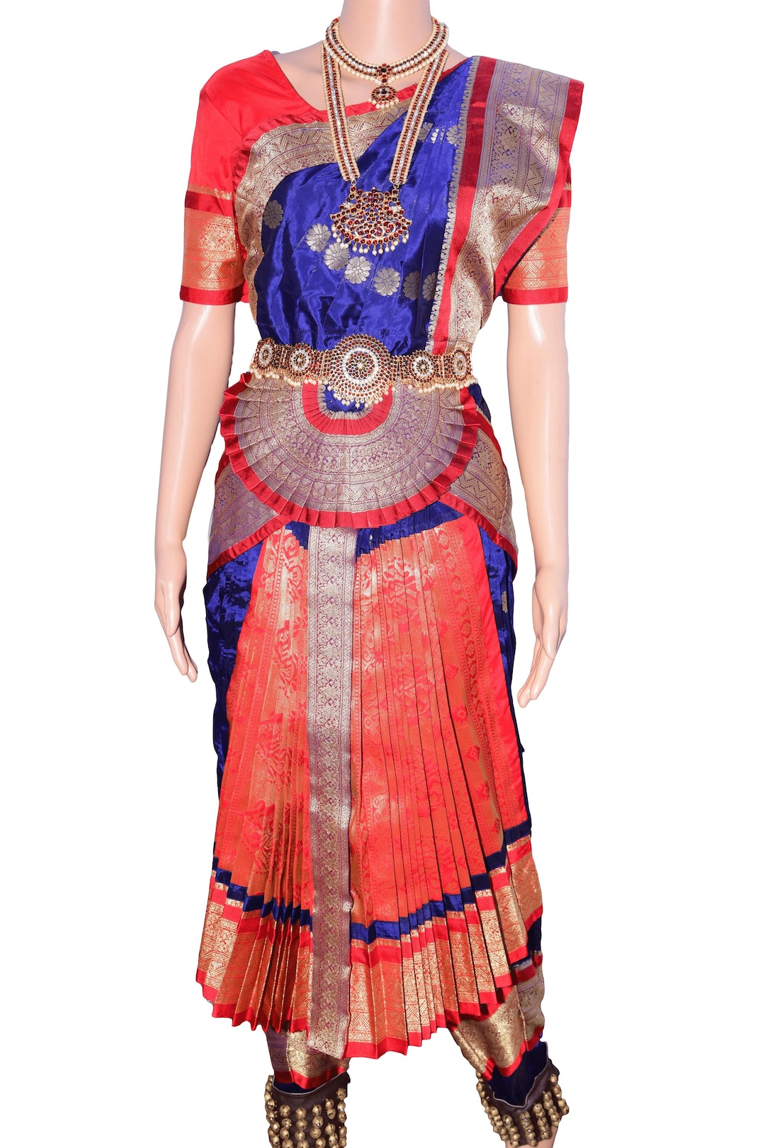 BLUE - RED Bharatanatyam Dress | Premium Art Silk | Nutan Dance ...