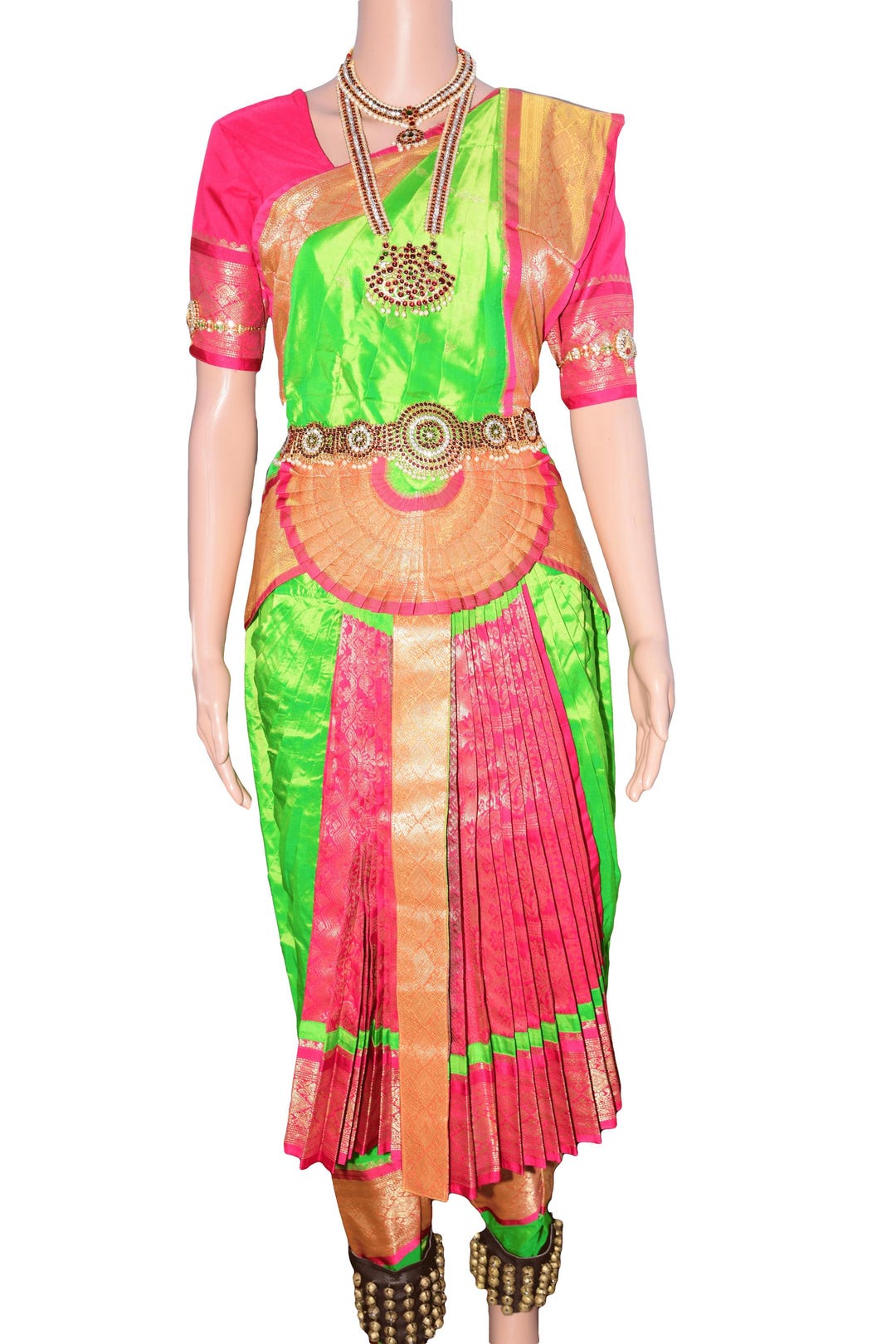 GREEN - PINK Bharatanatyam Dress | Premium Art Silk | Nutan Dance ...