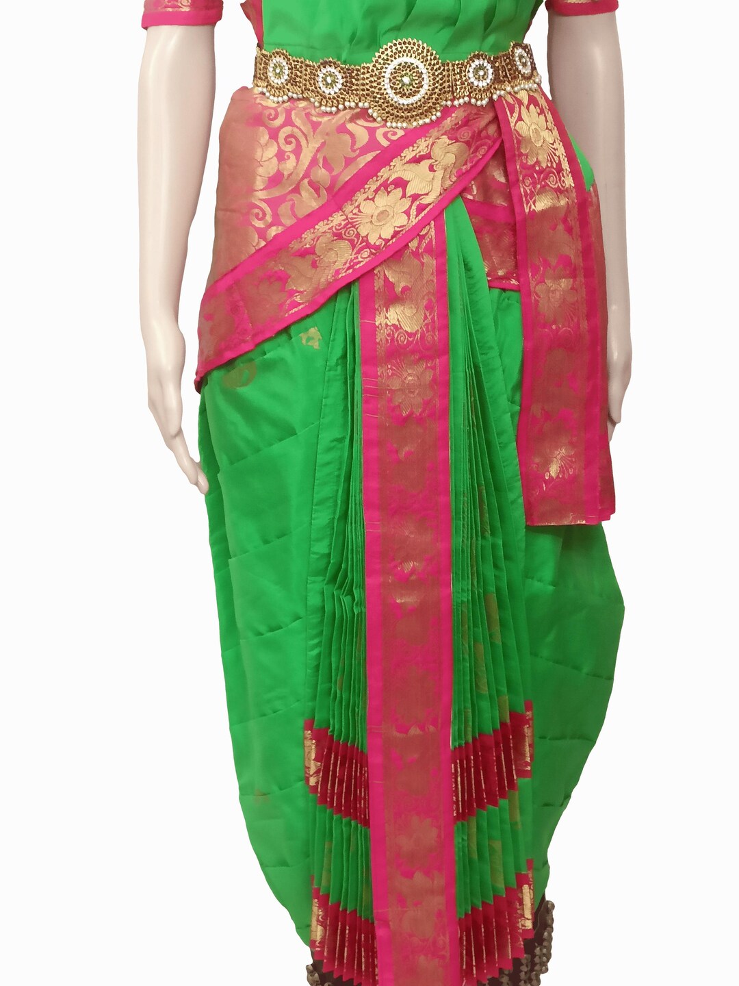 GREEN - PINK Kuchipudi Dress | Art Silk | Nutan Dance Costumes - Etsy