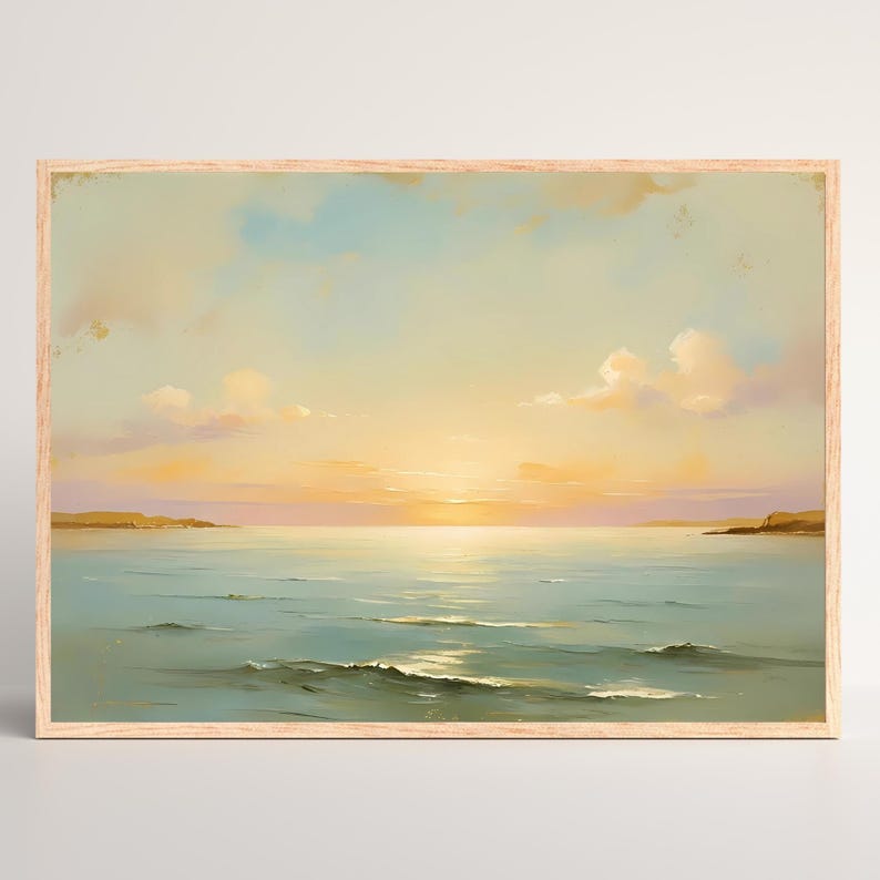 Abstract Ocean Sunset Wall Art – Pastel Coastal Landscape Print - Etsy