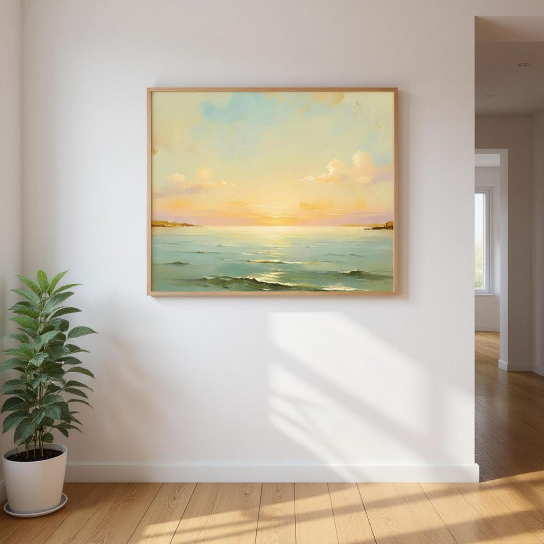 Abstract Ocean Sunset Wall Art – Pastel Coastal Landscape Print - Etsy