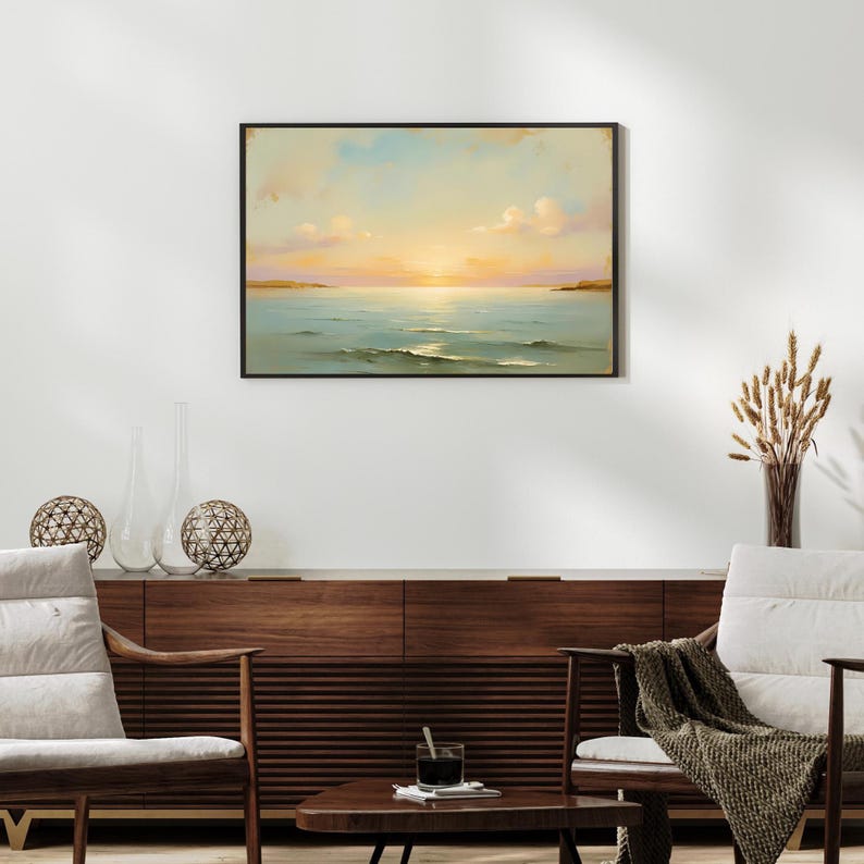 Abstract Ocean Sunset Wall Art – Pastel Coastal Landscape Print - Etsy