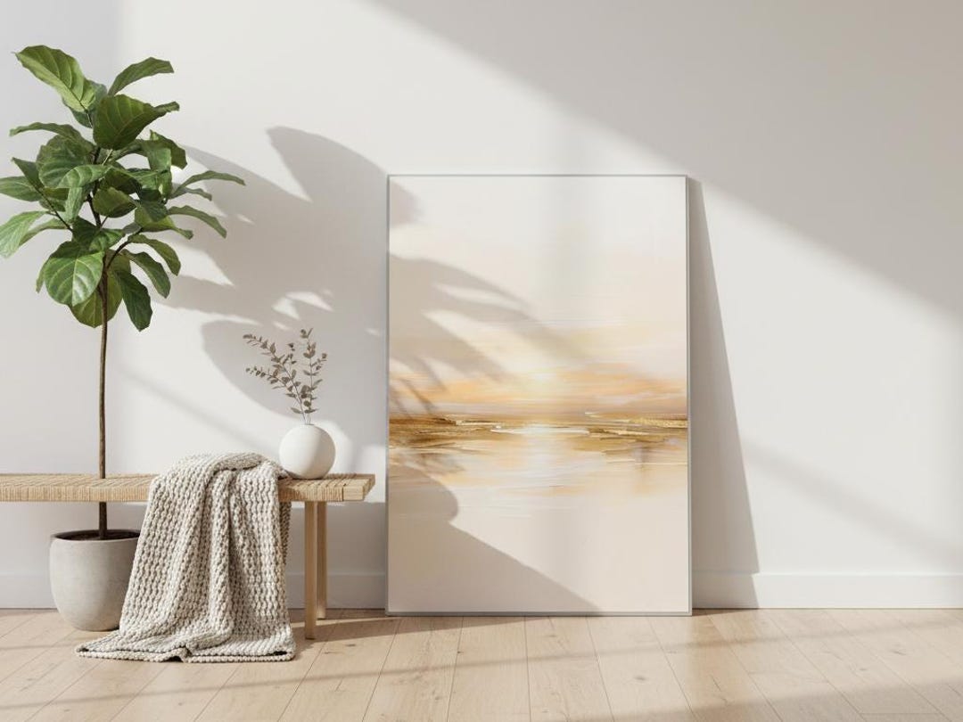 Abstract Horizon Print Gold Beige Landscape Art Minimalist Wall Decor ...