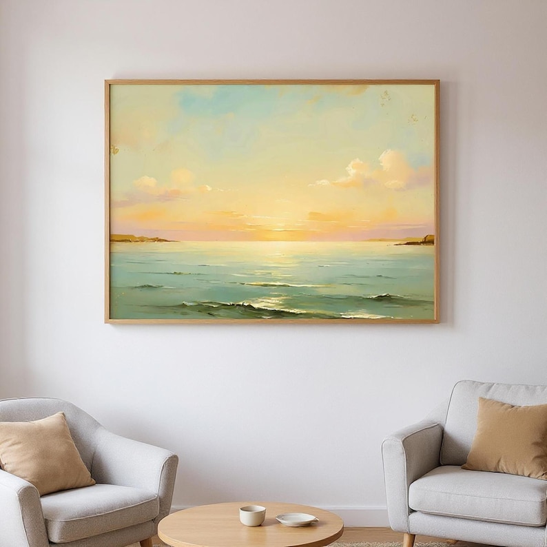Abstract Ocean Sunset Wall Art – Pastel Coastal Landscape Print - Etsy