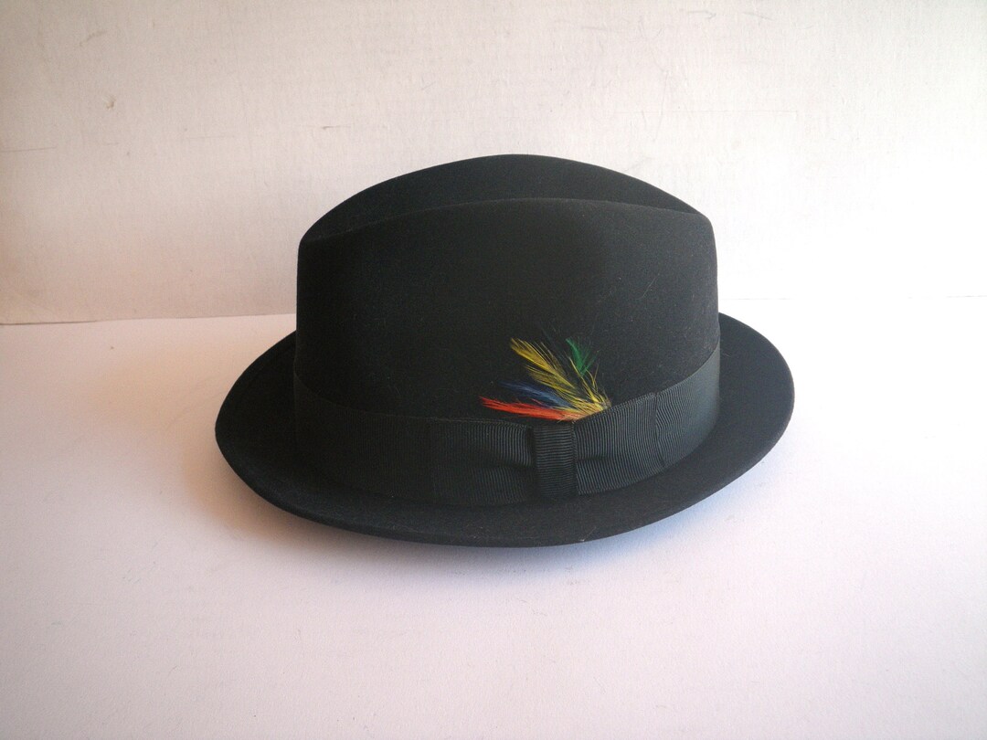 1960s Stetson 3X Beaver Black Fedora, 7 1/4, Men's Hat, Feather Accent ...