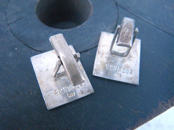 Ecuador 900 Silver Modernist Tribal Cuff Links, Figur… - Gem
