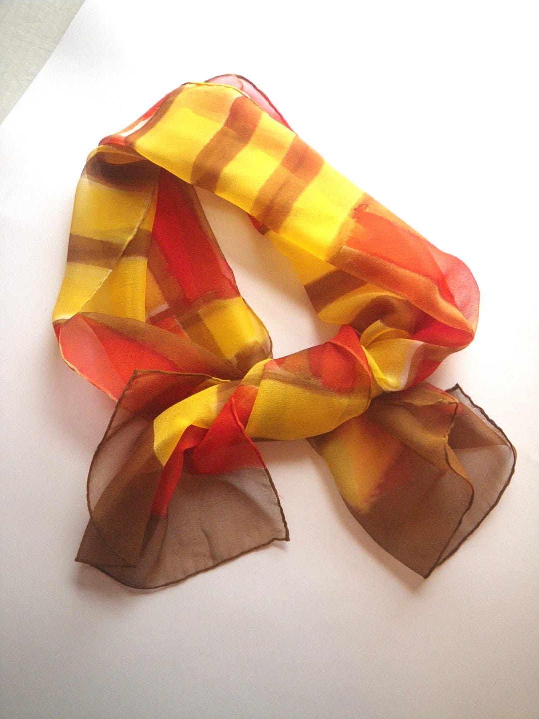 1960s Sheer Silk Chiffon Scarf, Abstract Geometric Pattern, 15" X 46 ...