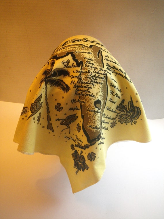 1940s Florida Map Head Kerchief, Scarf with Built-in … - Gem