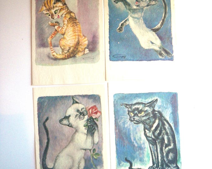 Four Different 1960s Gig Signed Kitty Cat Cards Stationery, Frameable ...