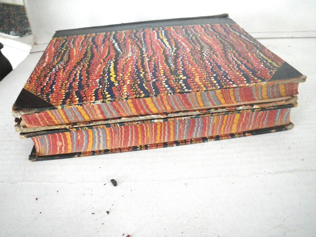 Two Large 1920s Books With Bright Marbled Paper Covers for Crafts ...
