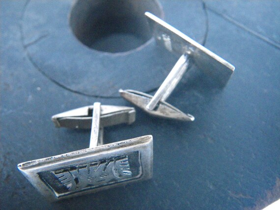 Ecuador 900 Silver Modernist Tribal Cuff Links, Figur… - Gem