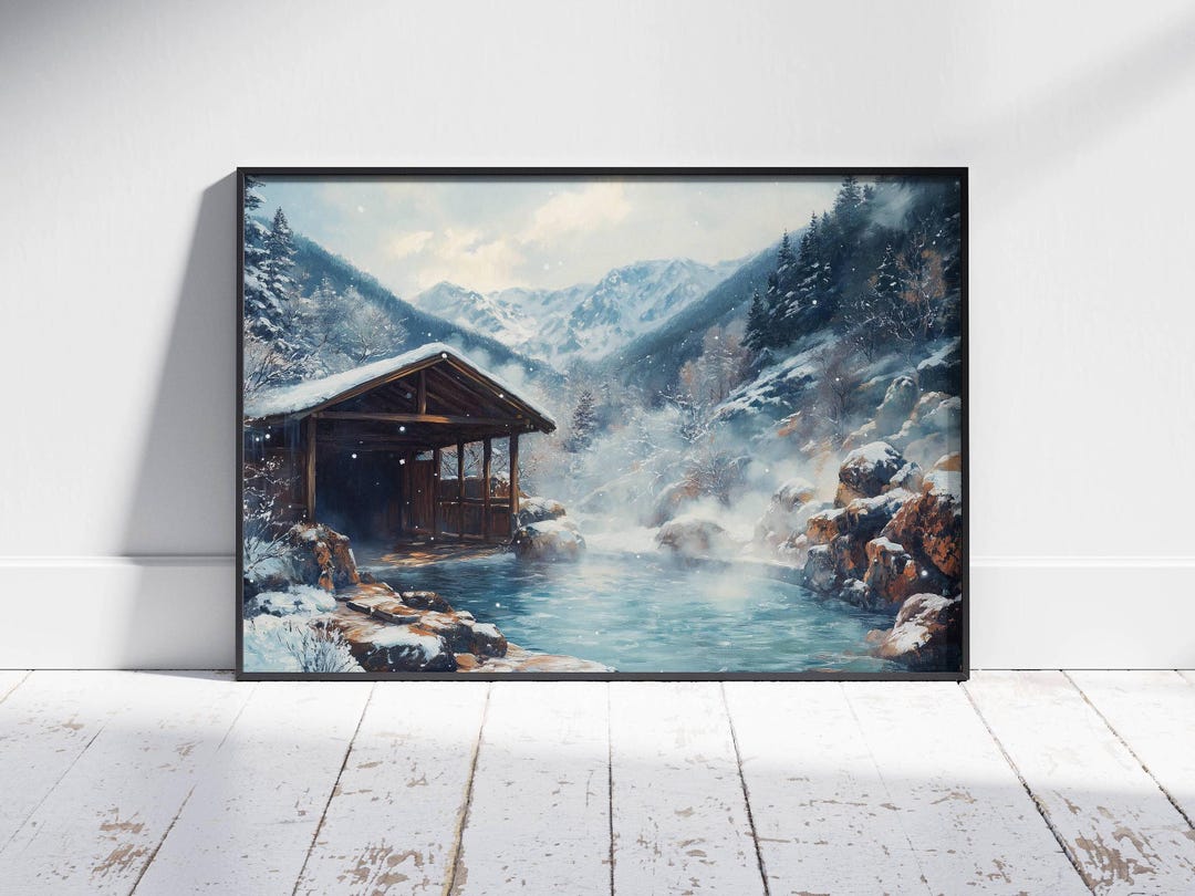 Japanese Wall Art - Printable Onsen Wall Art, Snowy Mountain Scenery ...