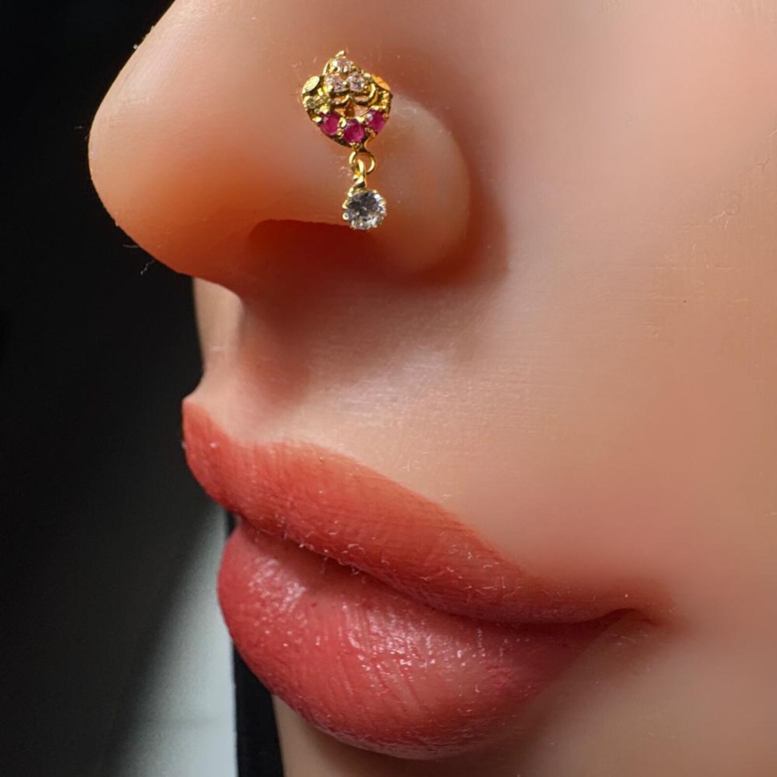 10K Gold Nose Ring With Cubic Zirconia, Ruby & Multi-color Stones ...