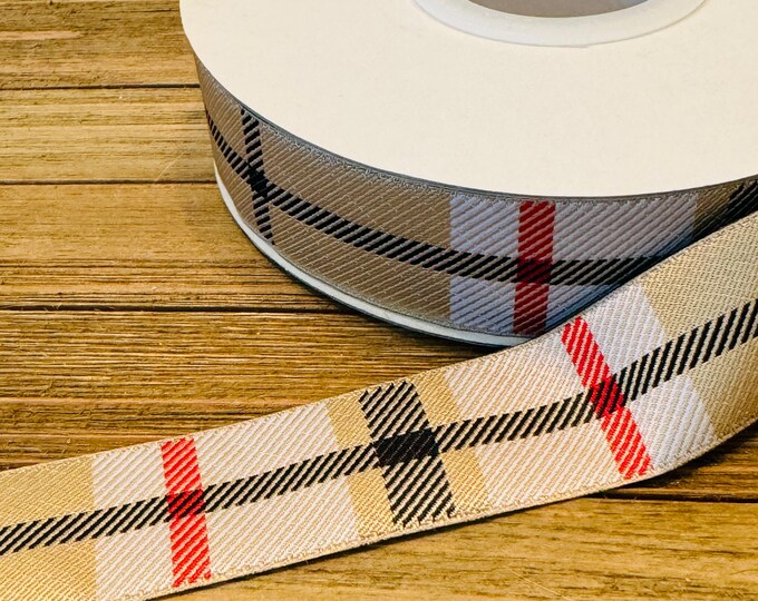 7/8 Tan Plaid Jacquard Ribbon, Woven Winter Plaid Ribbon, Sewing ...