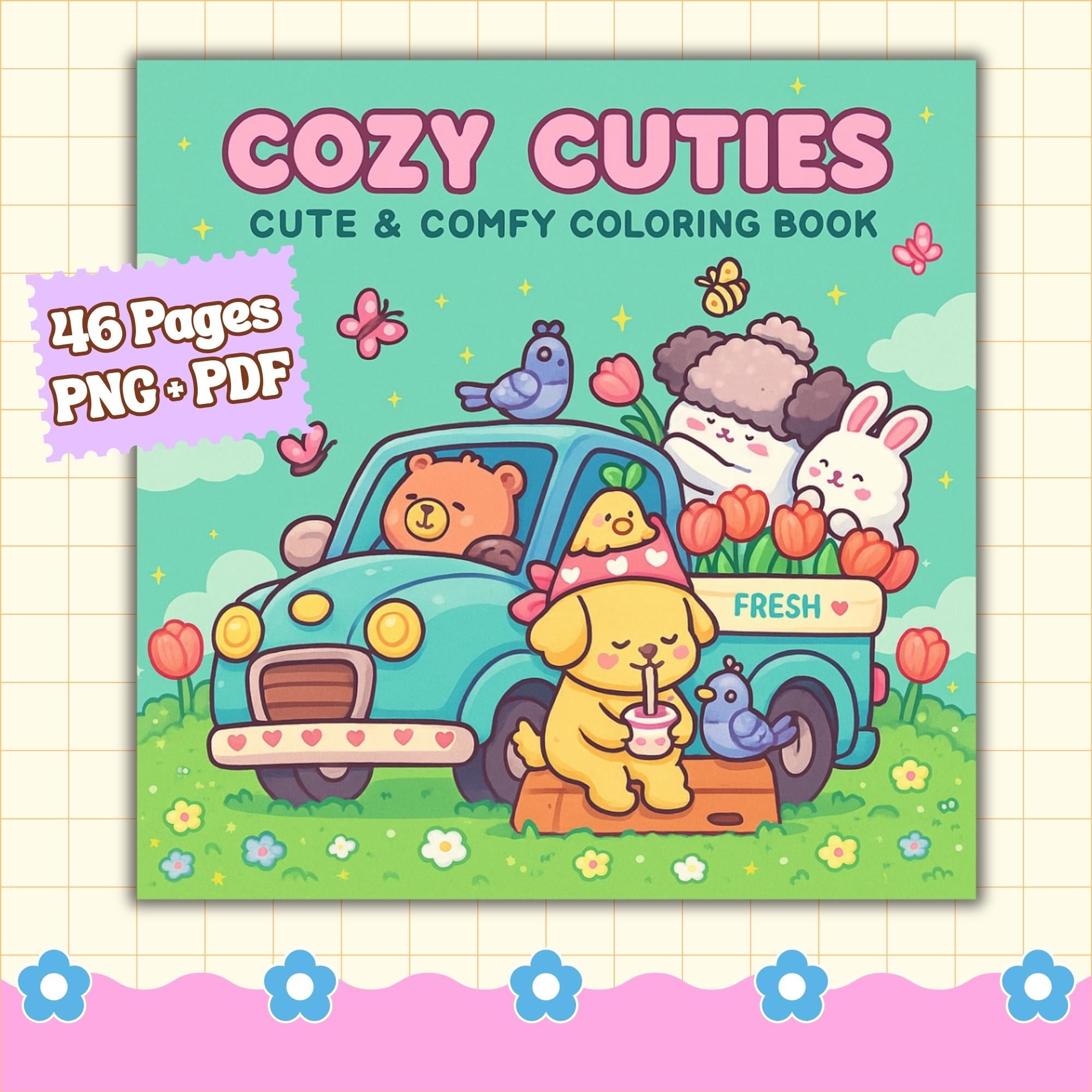 Cozy Cuties Coloring Book, 46 Printable Pages for Kids Adults, Instant ...