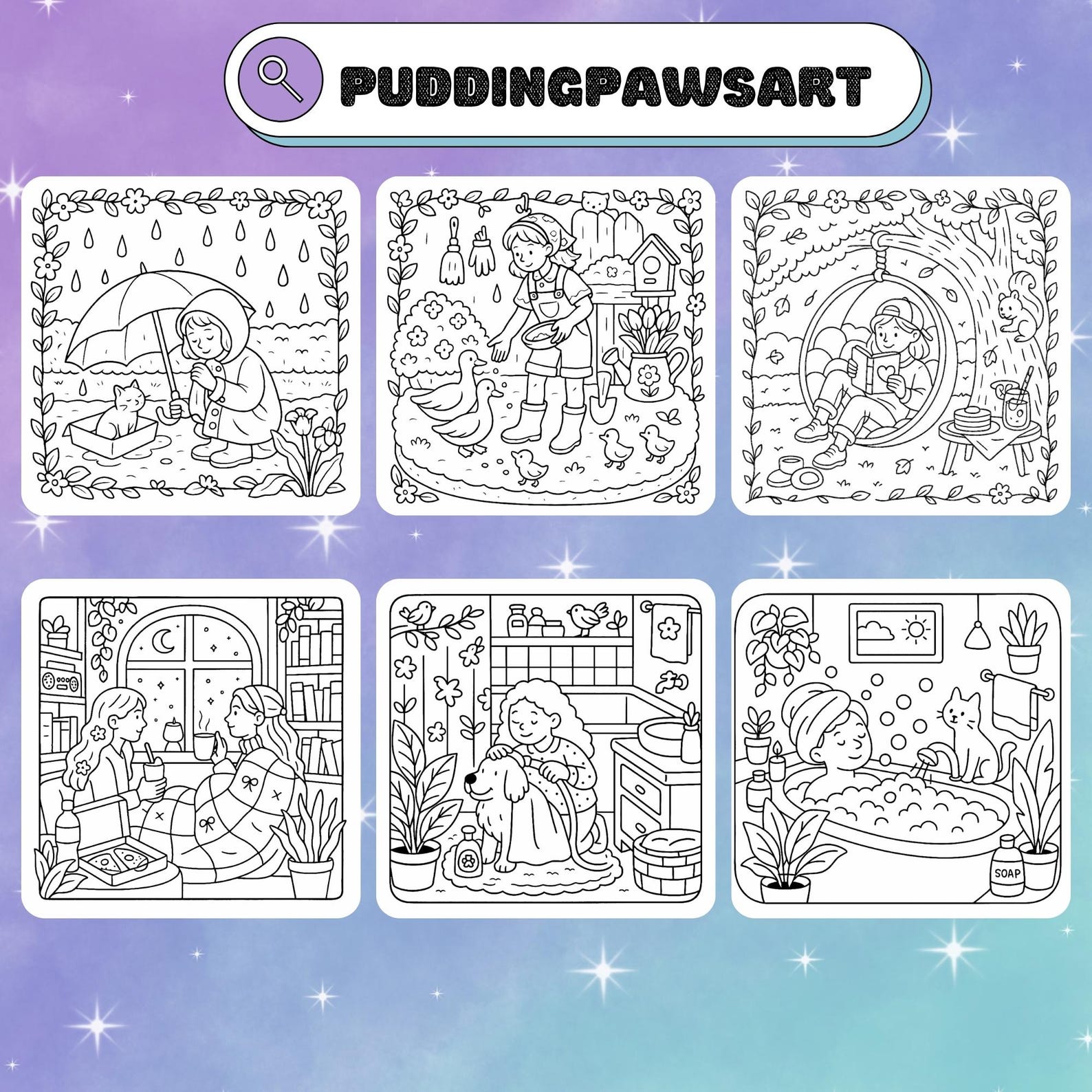 Coloring Book With 20 Girl Moments, Cozy & Comfy Printable Hand-draw ...