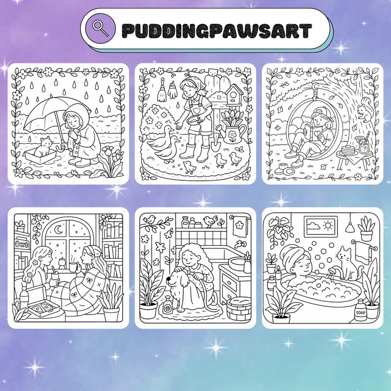 Coloring Book With 20 Girl Moments, Cozy & Comfy Printable Hand-draw ...