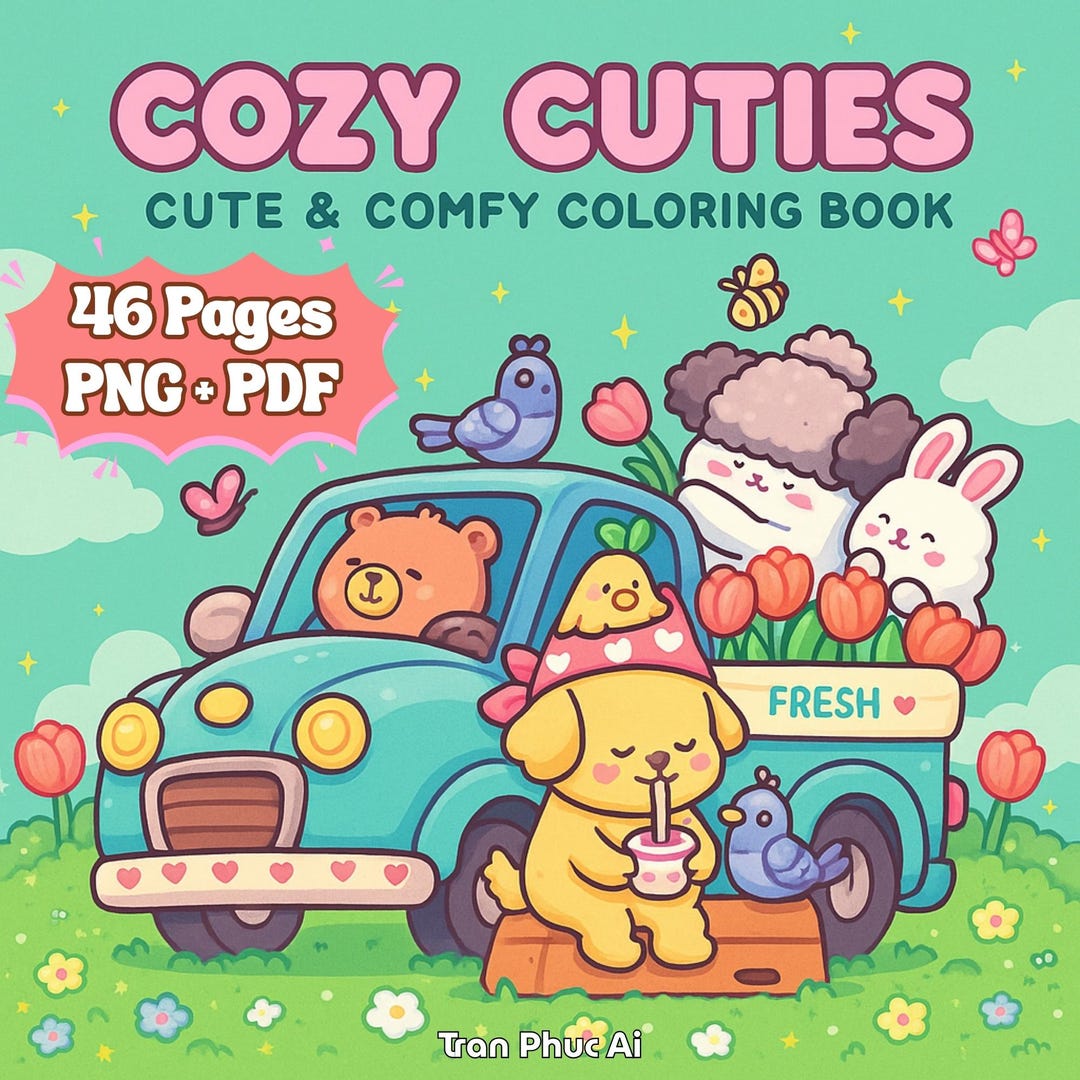 Cozy Cuties Coloring Book, 46 Printable Pages for Kids Adults, Instant ...