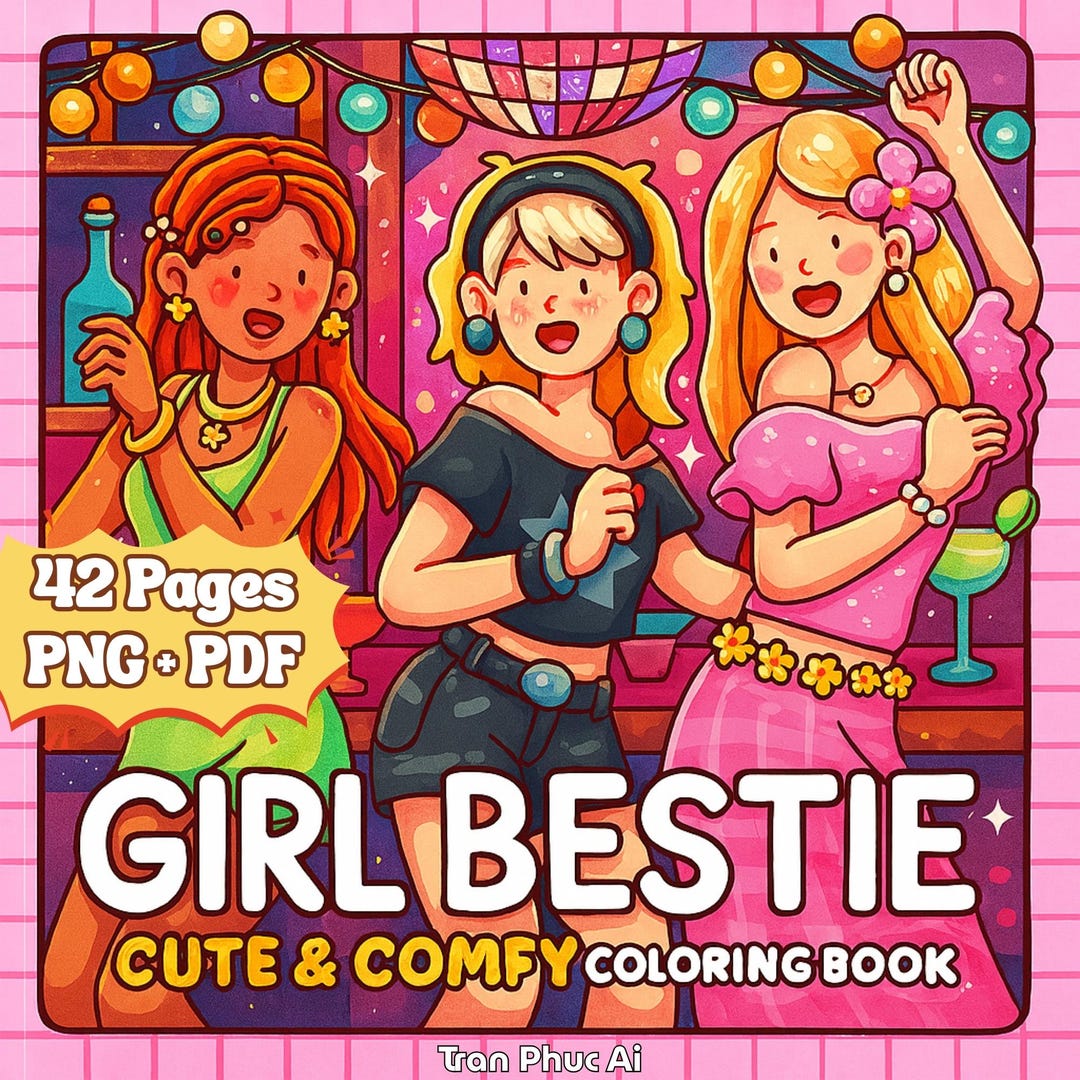 Girl Bestie Coloring Book, 42 Printable Pages for Kids Adults, Digital ...