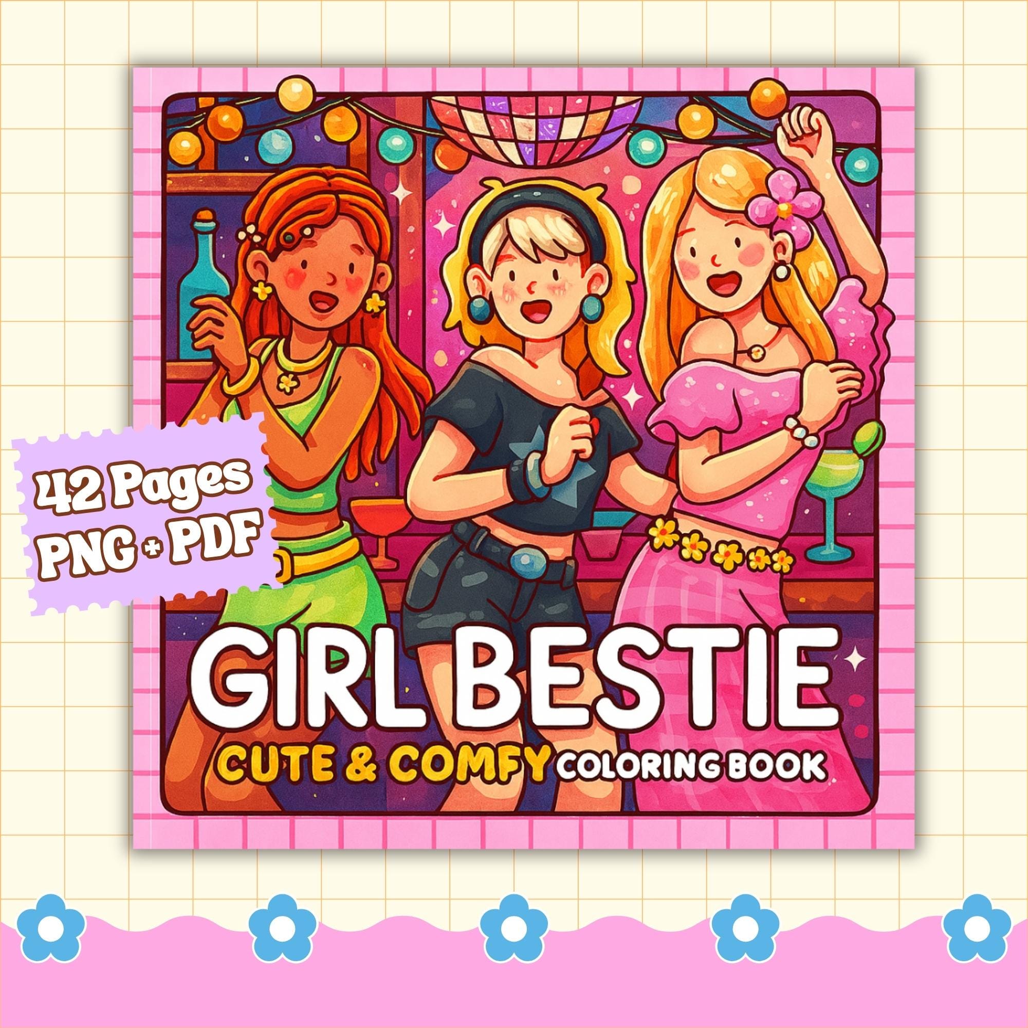 Girl Bestie Coloring Book, 42 Printable Pages for Kids Adults, Digital ...