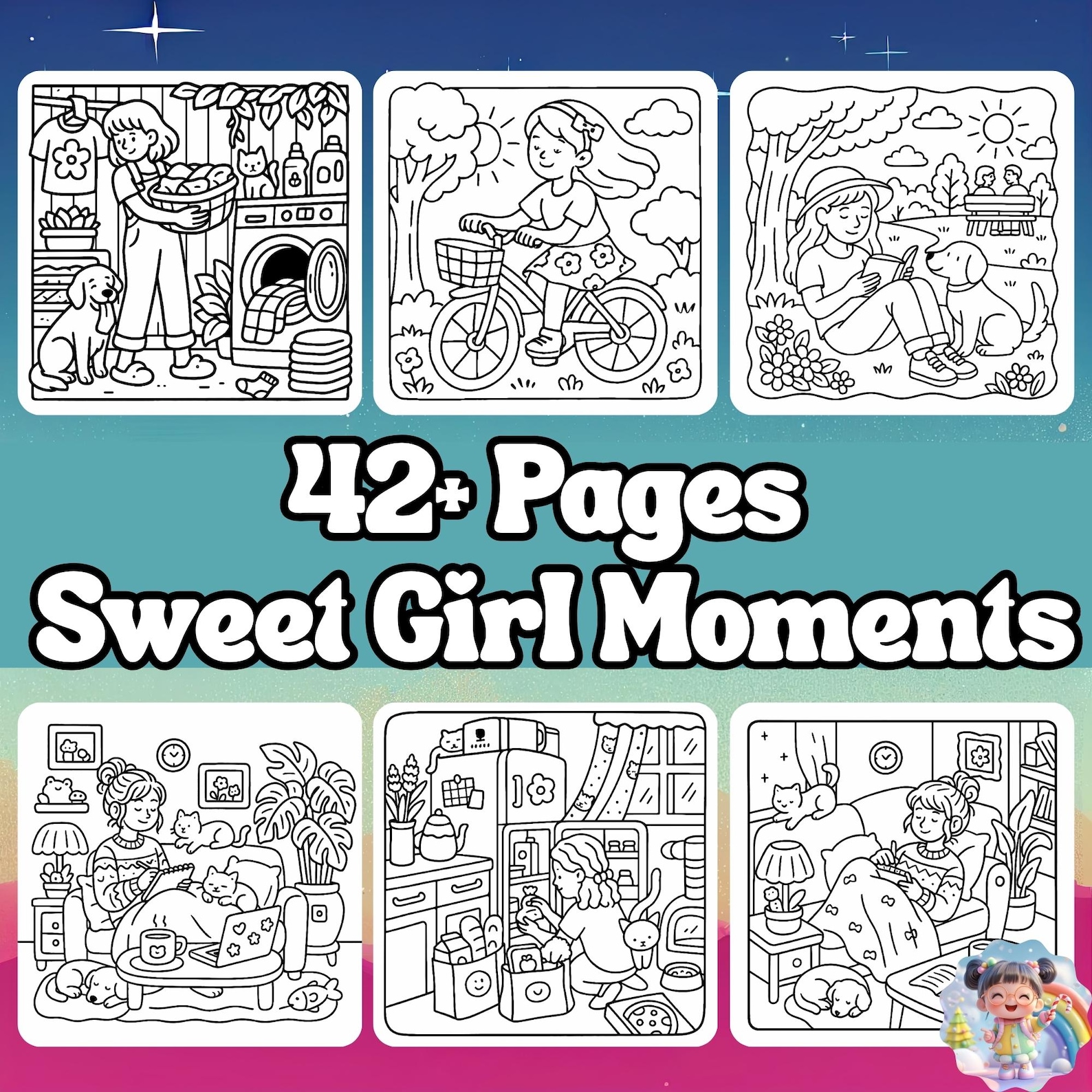 Girl Moments Coloring Book, 40 Printable Pages for Kids & Adults ...