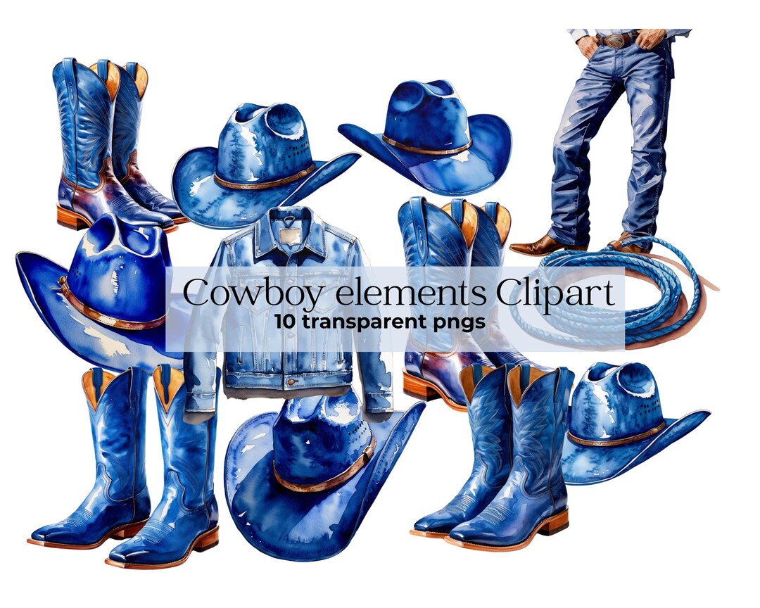 Cowboy Clipart Watercolor Western Clipart Country Png Blue Cowboy ...