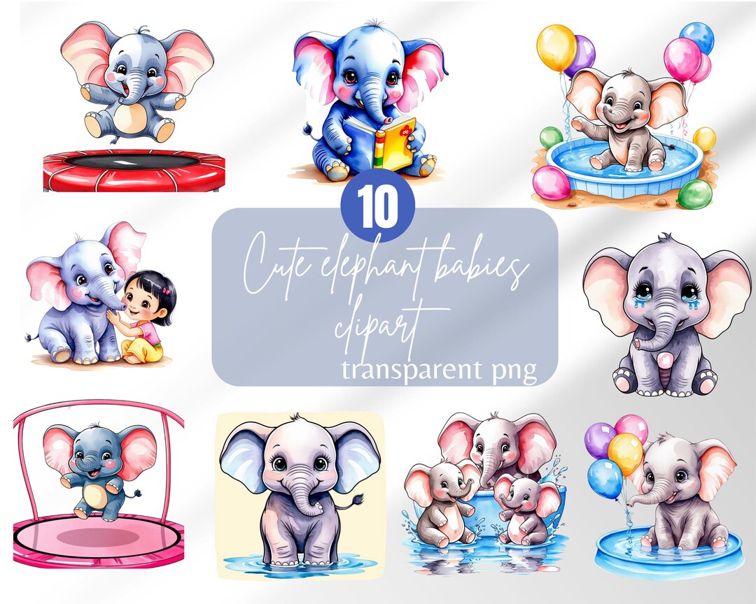 Elephant Clipart Watercolor Elephant Png Baby Elephant Digital Sticker ...