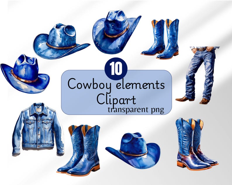 Blue Cowboy Clipart Country Digital Sticker Western Blue Clipart Cowboy ...