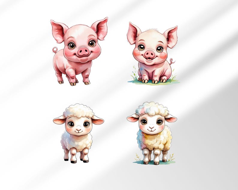 Watercolor Farm Animals Clipart: Digital Stickers, Nursery Decor (PNG ...