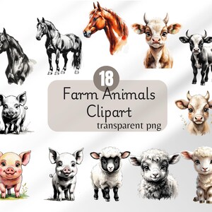 Watercolor Farm Animals Clipart: Realistic PNG Digital Stickers - Etsy