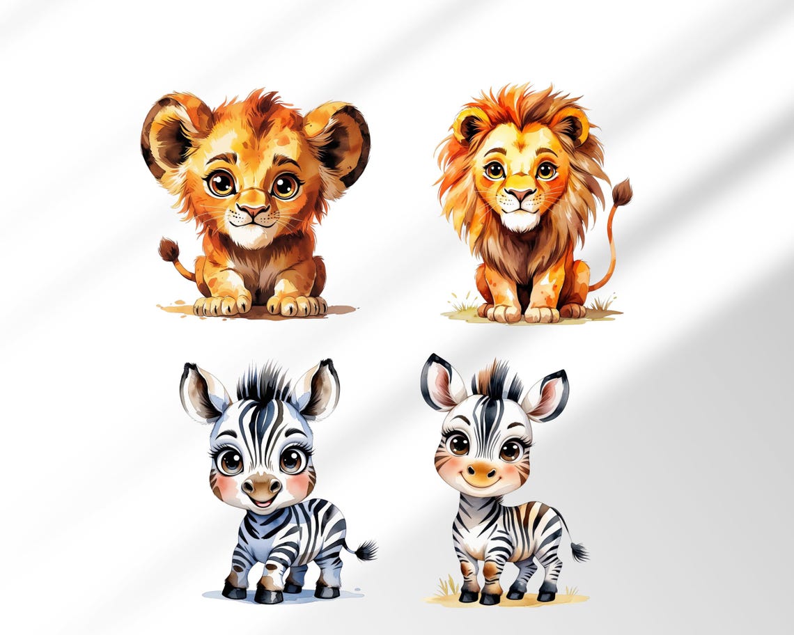 Cute Animals Clipart Watercolor Safari Animals Digital Sticker Safari ...