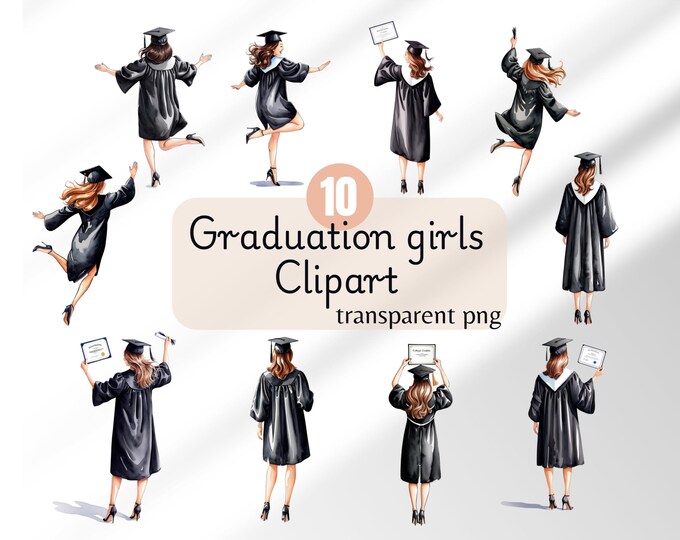 Clipart Cute Girls Graduates Bundle With Transparent Background ...