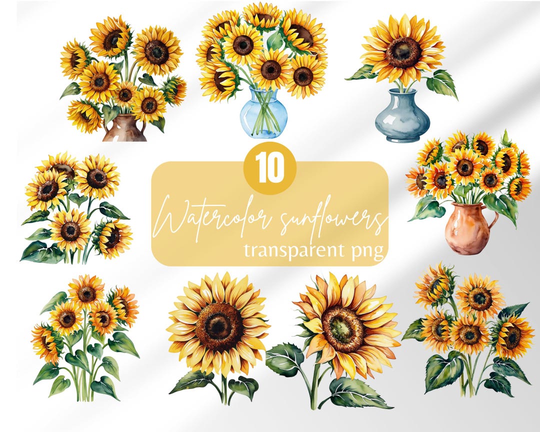 Yellow Sunflower Clipart Watercolor Floral Digital Sticker Watercolor ...