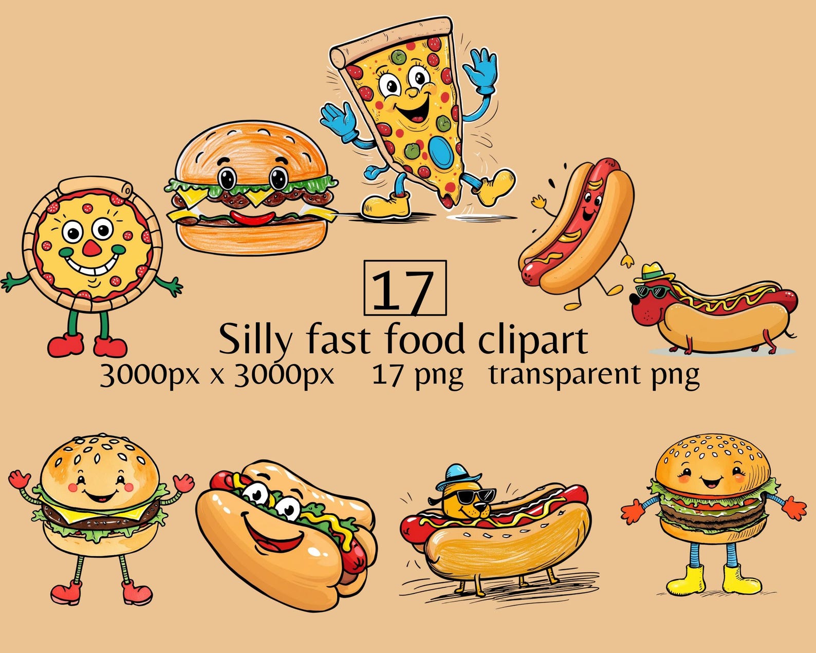 Food Clipart Funny Fast Food Clipart Silly Food Clipart Whimsical Food ...