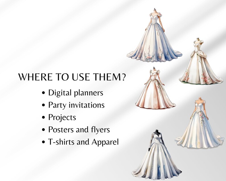 Wedding Dress Clipart Wedding Clipart Watercolor Wedding Dress Digital ...