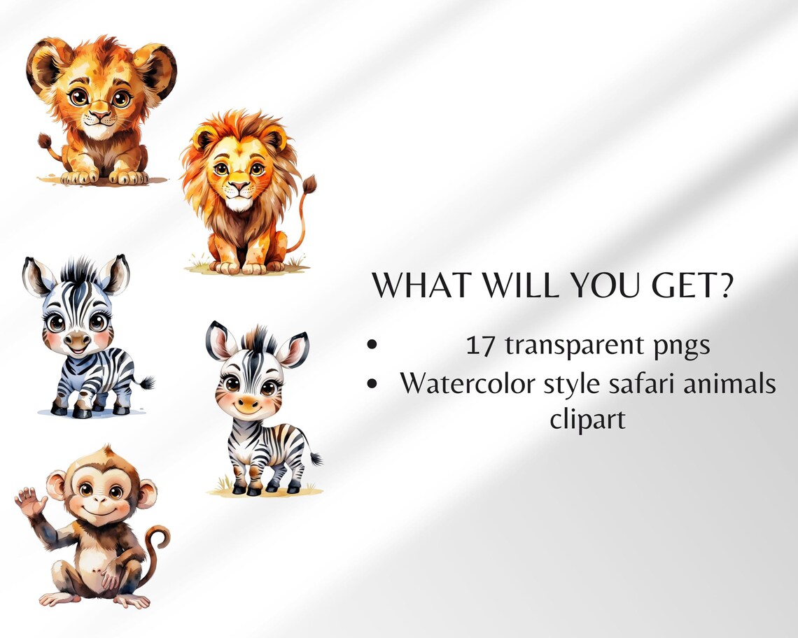Cute Animals Clipart Watercolor Safari Animals Digital Sticker Safari ...