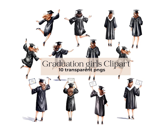 Clipart Cute Girls Graduates Bundle With Transparent Background ...