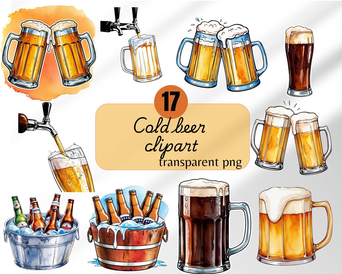 Watercolor Beer Clipart Cold Beer Clipart Beer Mug Png Draft Beer ...