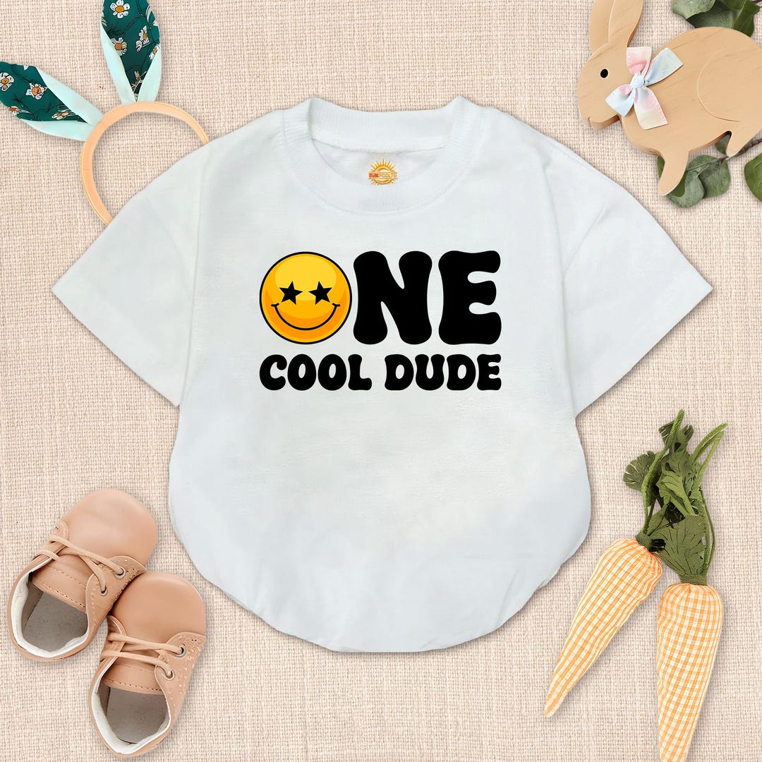 One Cool Dude Family Birthday Baby Romper, Smiley Face Birthday Baby ...