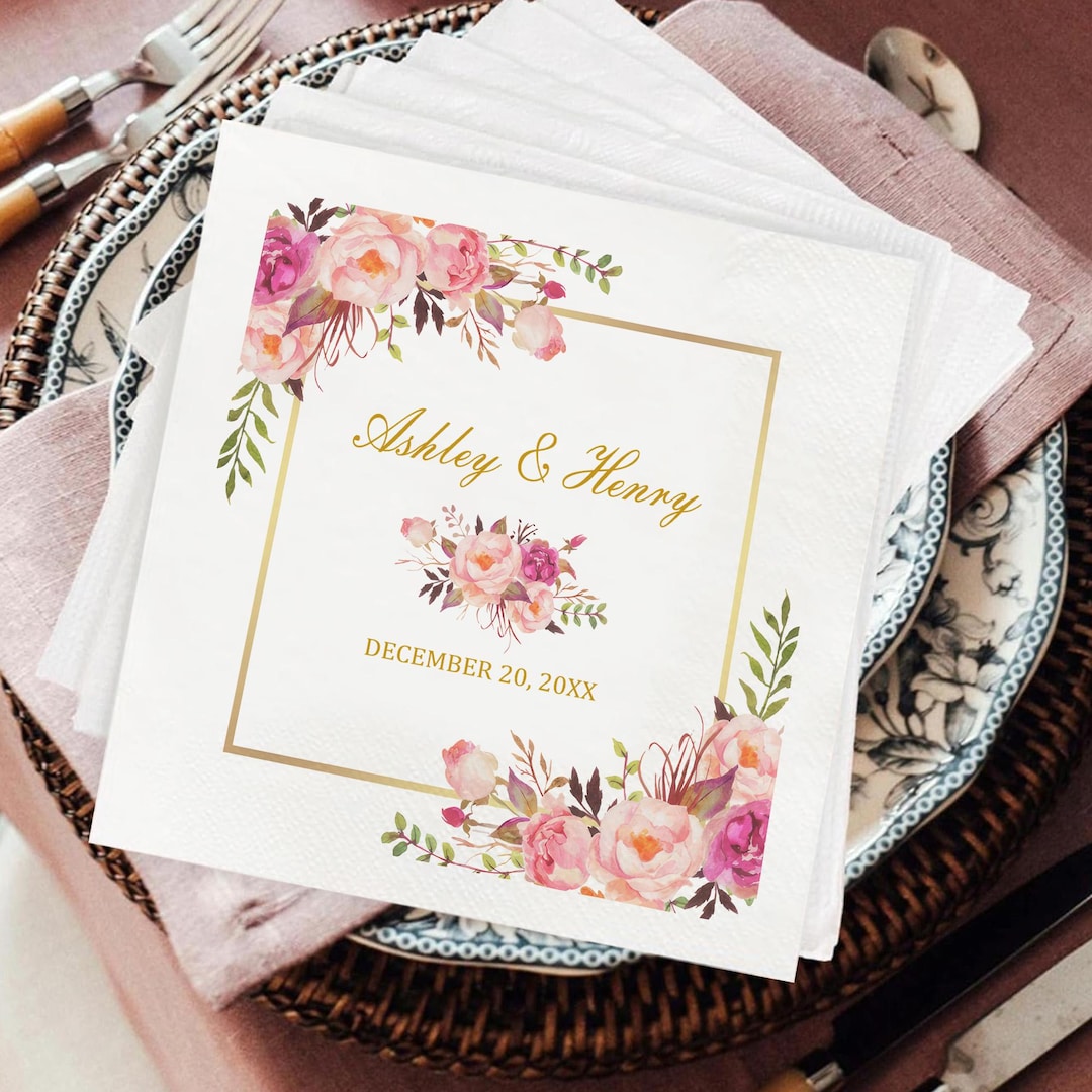 Personalized Wedding Cocktail Napkins, Custom Floral Wedding Napkins ...