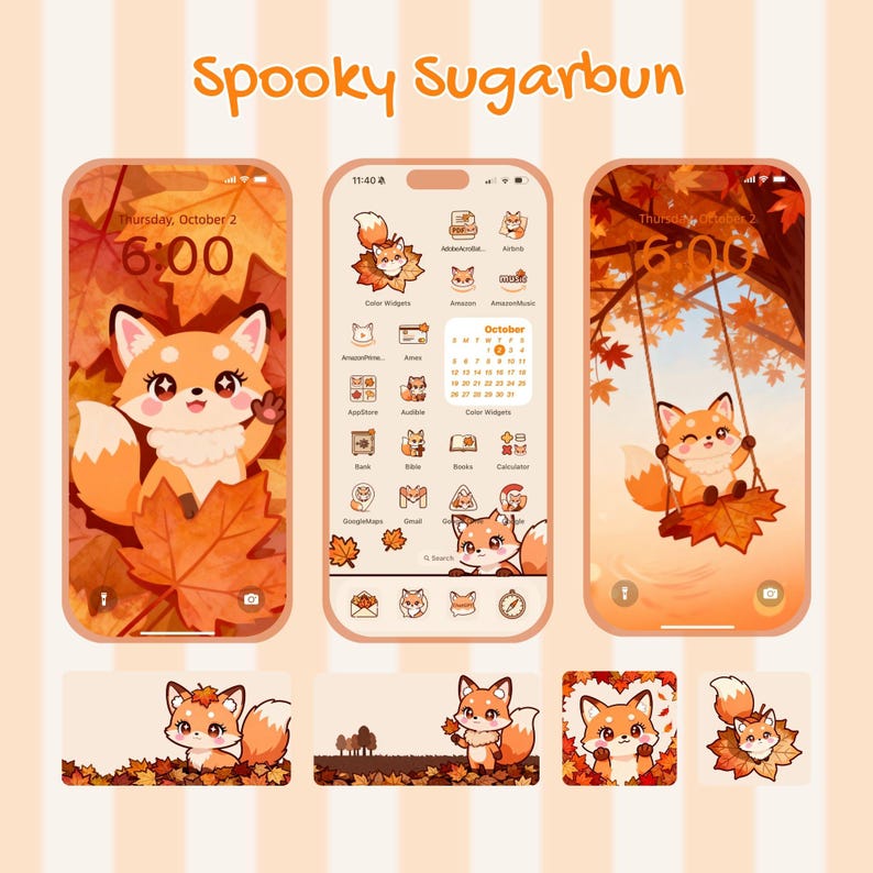 Fall Aesthetic Maplefox Ios & Android App Icons | Cute Sugarfox Theme ...