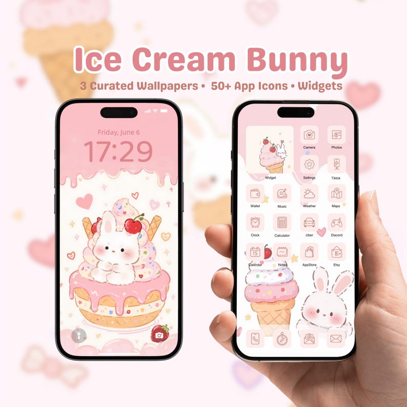 Ice Cream Bunny Ios Theme – Cute Pastel Wallpapers + App Icons ...