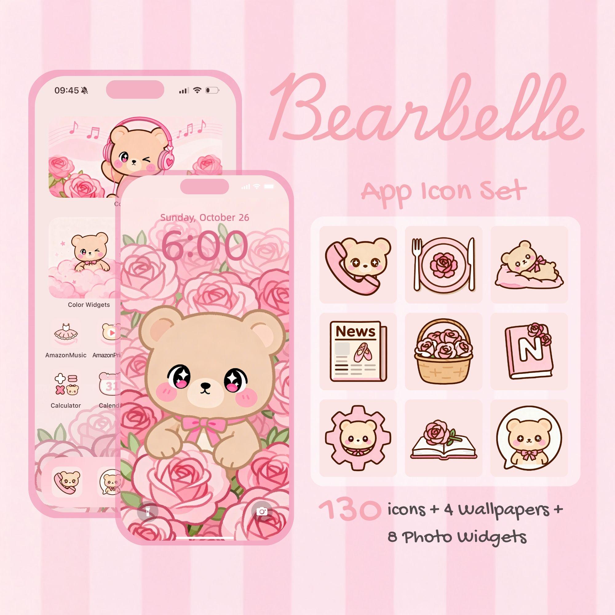 Rosy Bearbelle Valentine App Icons for Ios & Android | Cute Pink Teddy ...