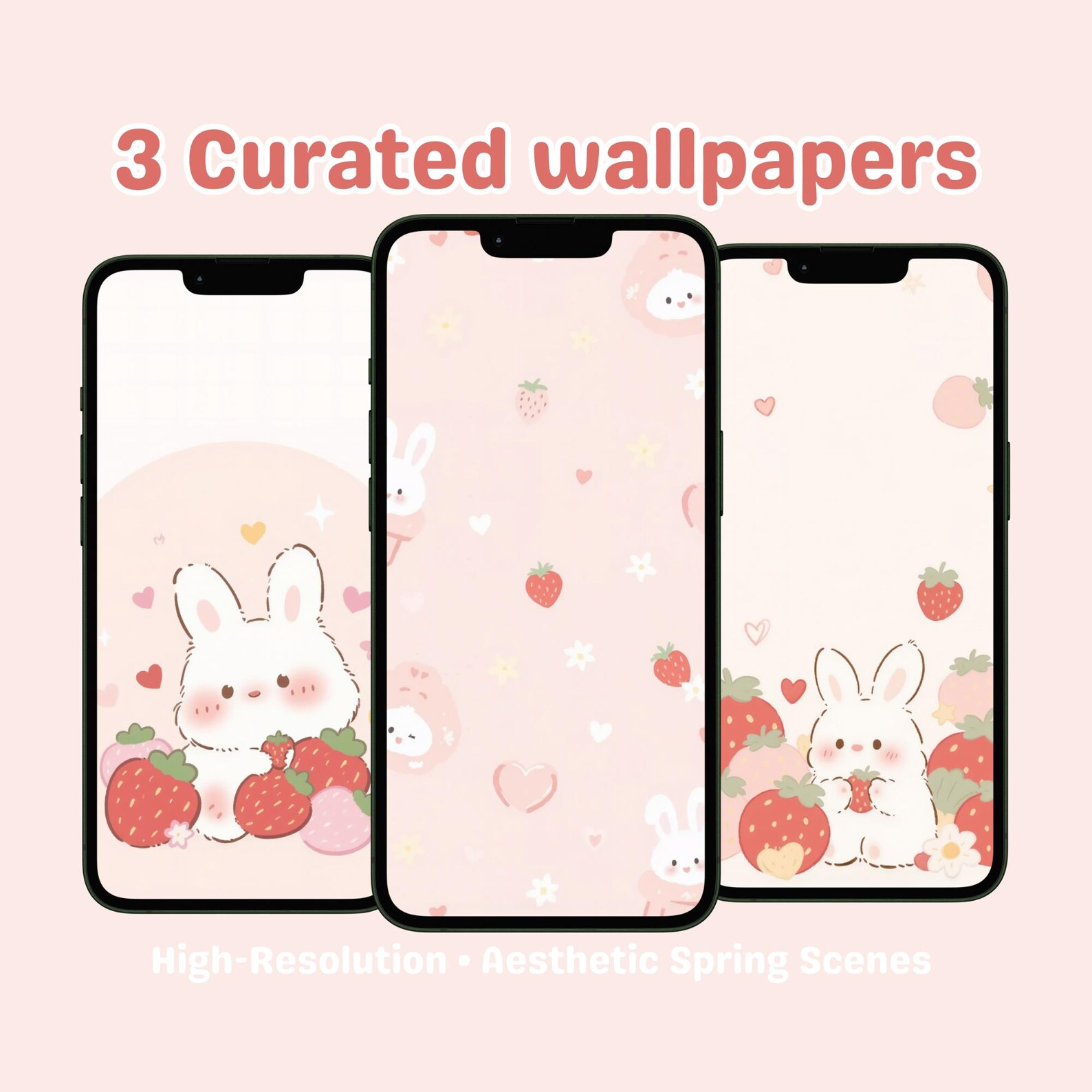 Strawberry Bunny Ios Theme – Cute Pink Wallpapers, App Icons & Widgets ...