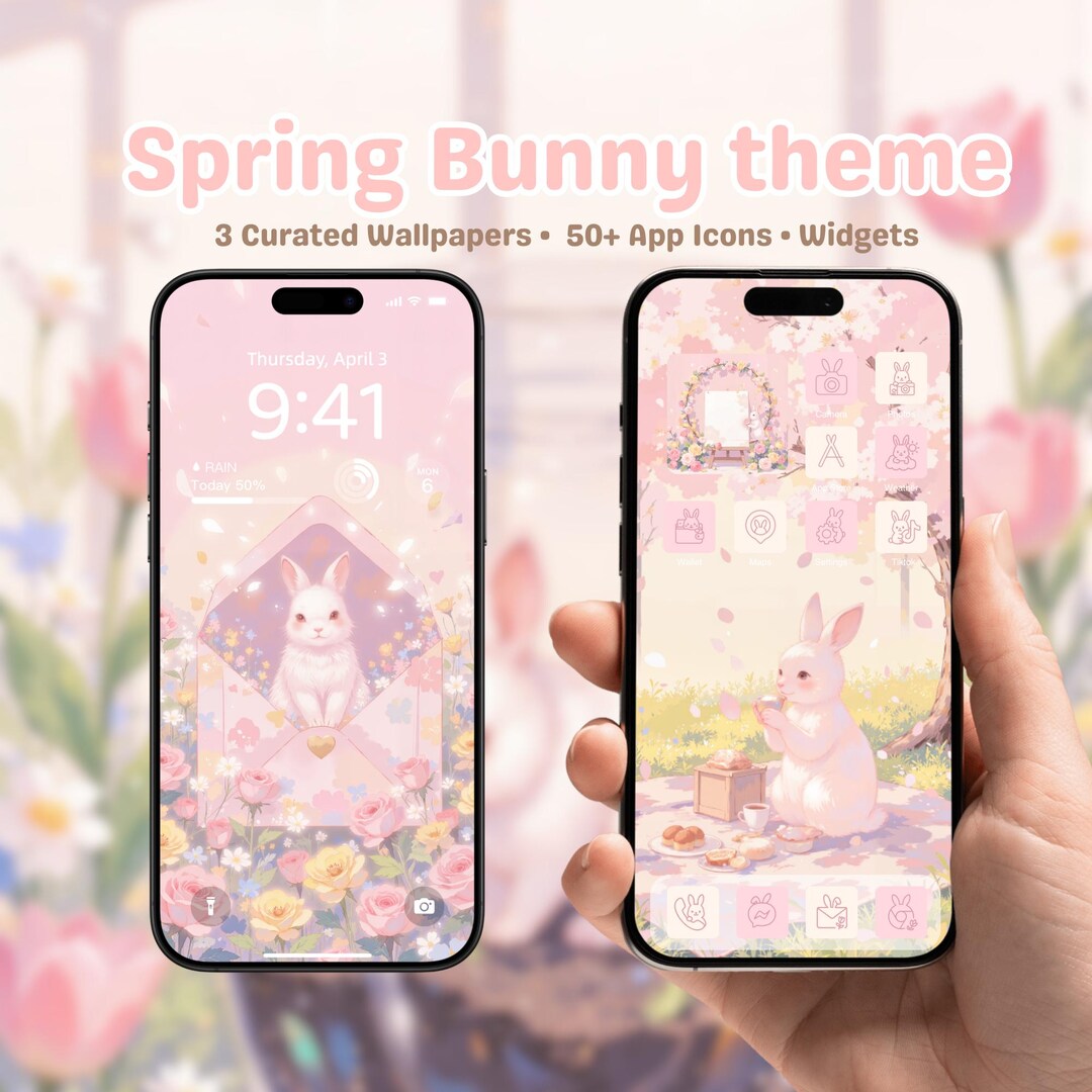 Spring Bunny Ios Theme – Pastel Pink White Bunny Wallpapers, Cute App ...