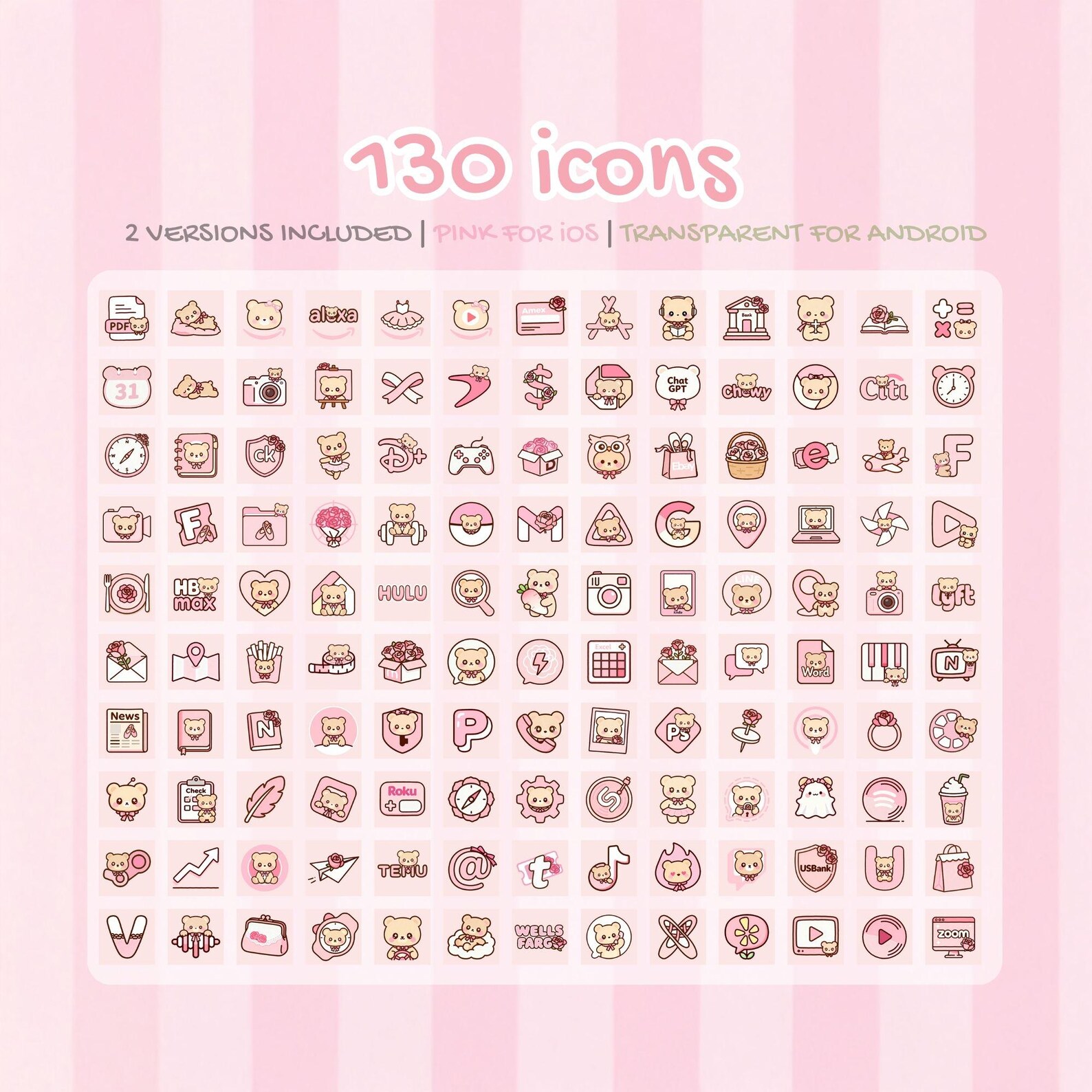 Rosy Bearbelle Valentine App Icons for Ios & Android | Cute Pink Teddy ...