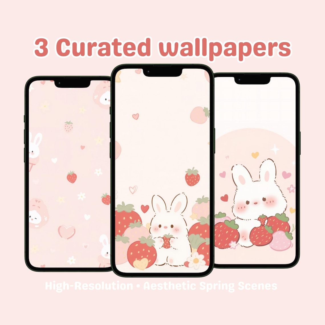 Strawberry Bunny Ios Theme – Cute Pink Wallpapers, App Icons & Widgets ...