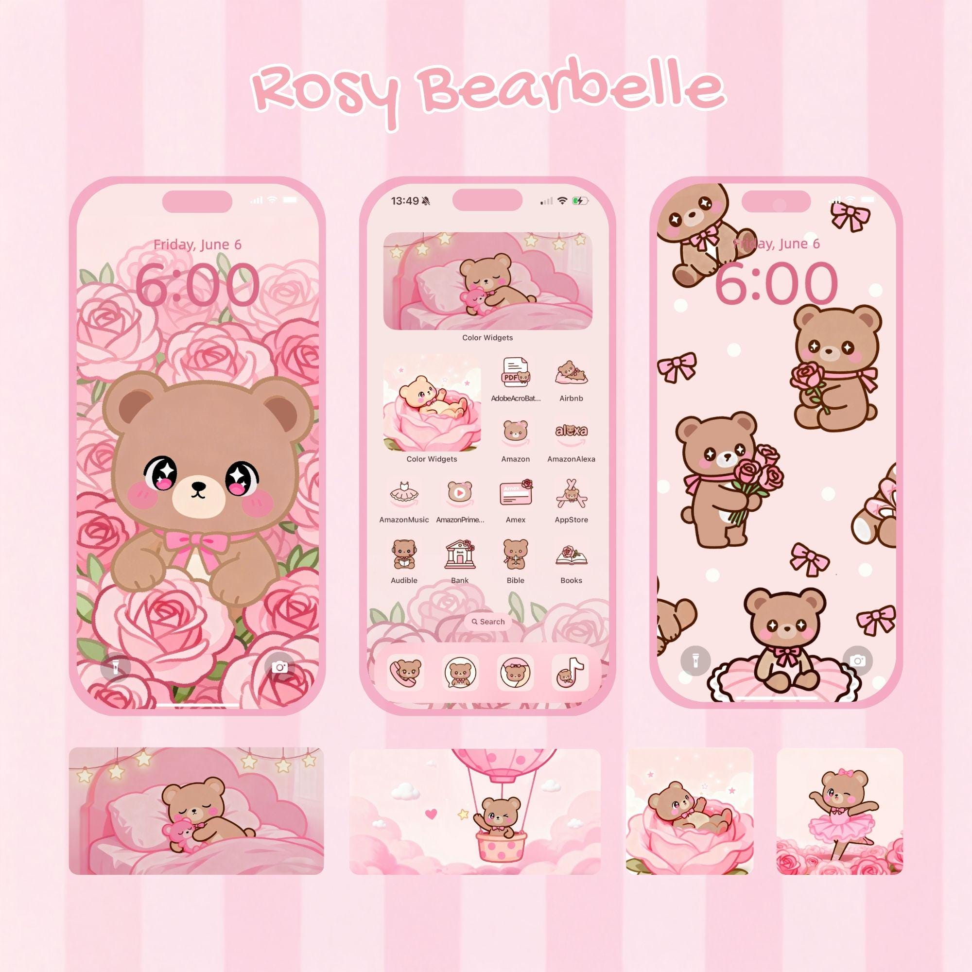 Rosy Bearbelle Valentine App Icons for Ios & Android | Cute Pink Teddy ...