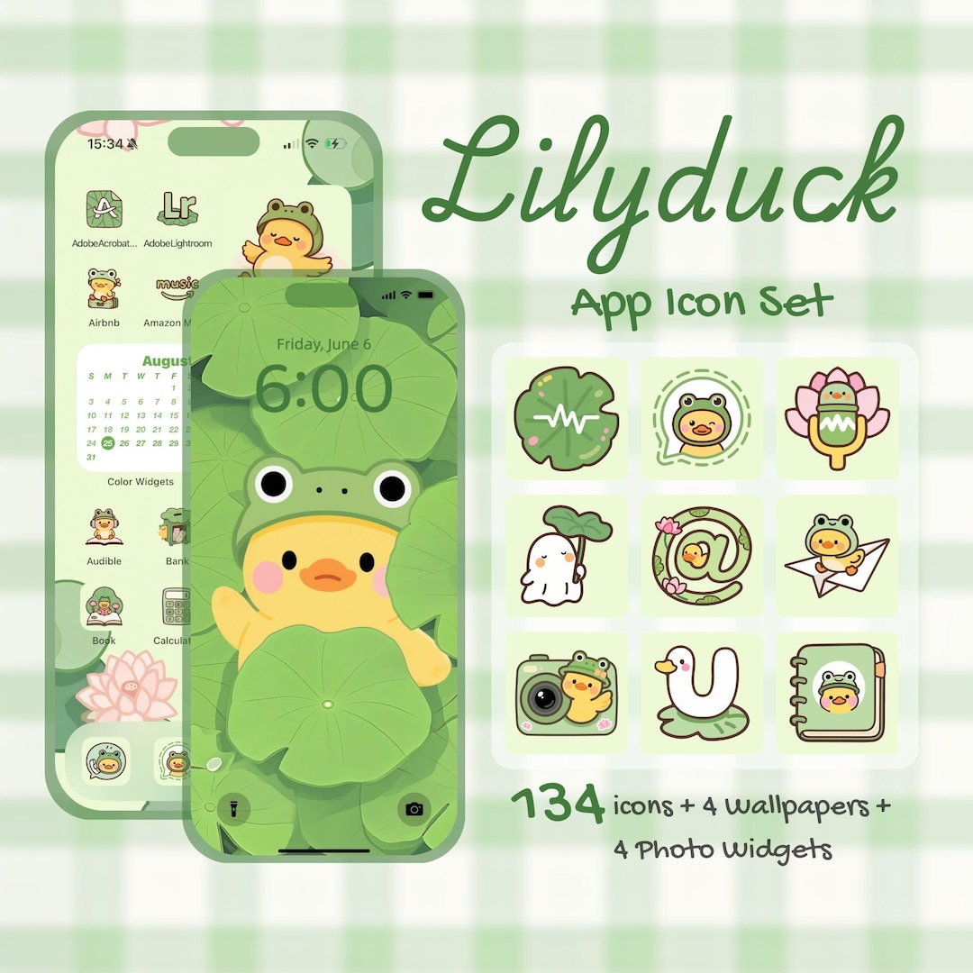 App Icons for Ios & Android | Kawaii Green Duck Theme Pack | 134 Cute ...